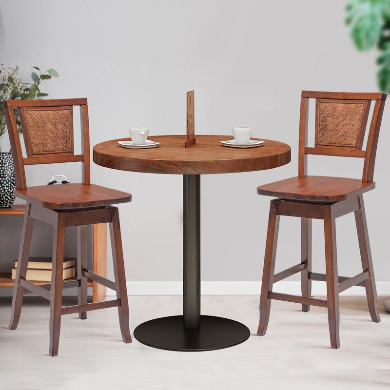 Swivel Bar Stools Counter Height Rubber Wood Pub Chairs w Rattan Back Red Barrel Studio Pack Size 4